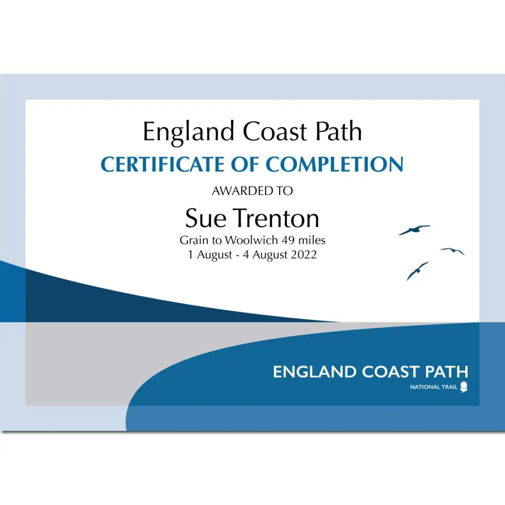 England Coast Path National Trail Completion Certificate - The Trails Shop